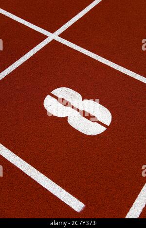 Number eight on a running track, a track detail for running outdoors ...
