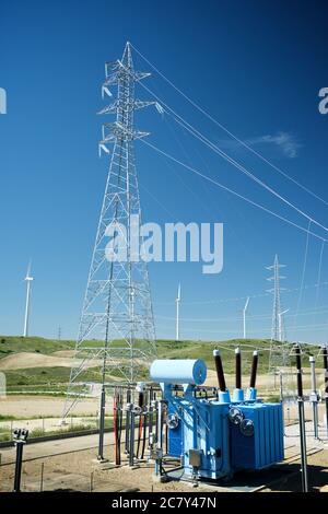 Electrical substation view in Zaragoza province, Aragon in Spain Stock ...