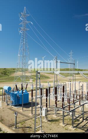 Electrical substation view in Zaragoza province, Aragon in Spain Stock ...
