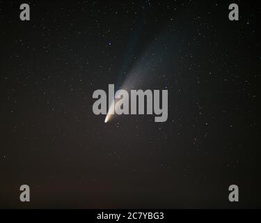 Comet C2020F3 Neowise displaying its blue ionic tail and a larger ...
