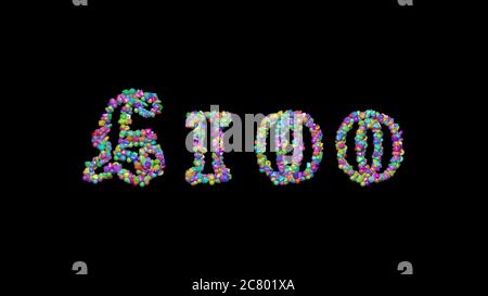 Colorful 3D writing of $8 text with small objects over a dark ...