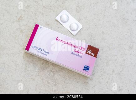 A box of 20x 20mg Dexamethasone tablets Stock Photo - Alamy