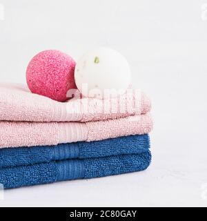 Blue bath bomb on towel background, close up view Stock Photo - Alamy