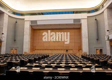 Interior, United Nations building, Geneva. Semi-circular debating room ...