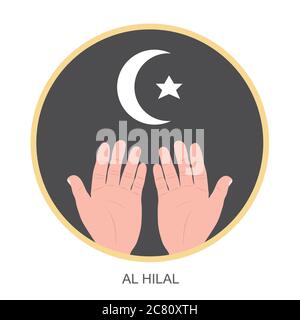 Islam Crescent and Star. Black and white pictogram depicting Islamic ...