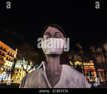 VALENCIA, SPAIN - Mar 14, 2019: NIGHT SCENE AT THE BEGINNING OF THE ...