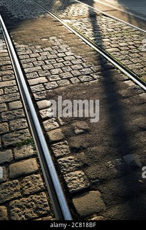 Rail and tram tracks, close up background Stock Photo - Alamy