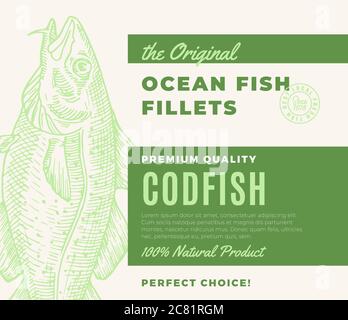 Ocean Codfish Fillets. Abstract Vector Fish Plastic Tray with ...
