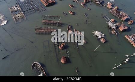 Ships decaying at the Arthur Kill Ship graveyard along the Arthur Kill ...