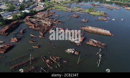 Ships decaying at the Arthur Kill Ship graveyard along the Arthur Kill ...
