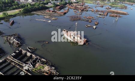Ships decaying at the Arthur Kill Ship graveyard along the Arthur Kill ...