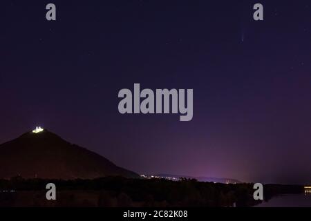 Wien, Vienna: comet "Neowise", river Neue Donau (New Danube), mountains ...