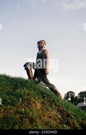 pretty woman summer countryside village Stock Photo - Alamy