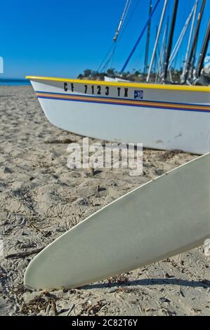 Santa Barbara beach and harbor, with numerous yachts, boats, water and sand. Santa Barbara ...