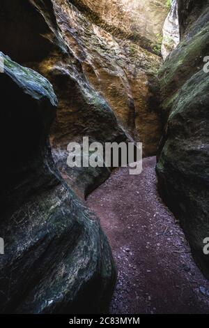 Breathtaking view of the narrow path between the enormous rocks Stock ...