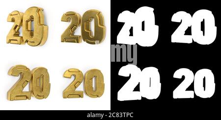 Golden number twenty (number 20) on white background with drop shadow ...