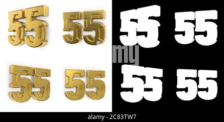 Set of golden number 5 (number five) left side view and right side view ...