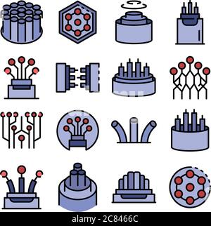 Optical fiber flat line icons. Network connection, computer wire, cable ...