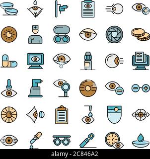 Ophthalmologist checkup flat color linear vector characters Stock ...