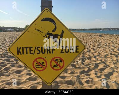 Kite surfer warning sign on Maviri Beach near Topolobampo, Sinaloa ...