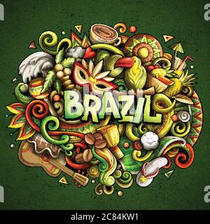 Brazil hand drawn cartoon doodles illustration. Funny design Stock ...