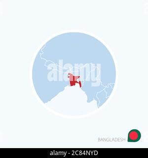 Bangladesh map highlighted in Bangladesh flag colors, gray map with ...