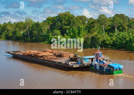 Barge on the river in the Amazon jungle top view from drone Stock Photo ...