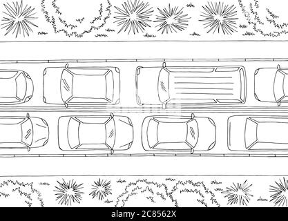 Traffic jam street road graphic black white city landscape sketch ...