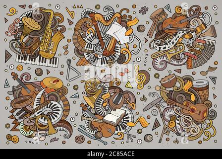 Vector doodles cartoon set of classical musical instruments objects ...