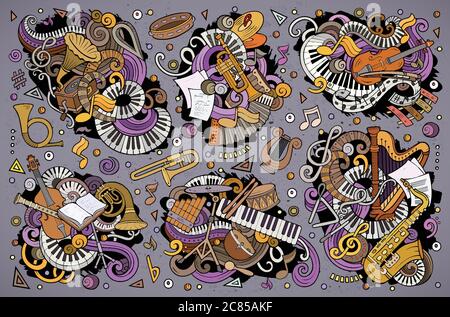 Vector doodles cartoon set of classical musical instruments objects ...