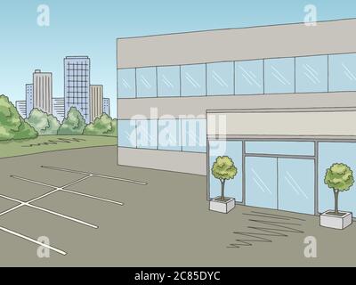 Supermarket building, shopping market, mall vector illustration. Big ...