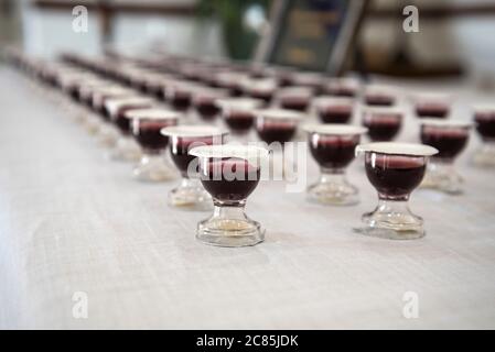 Prepackaged Communion items, used in a Southern Baptist Church, during ...