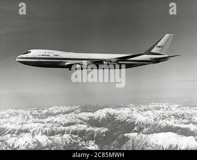 The Boeing 747, the first mass-produced American commercial jet ...
