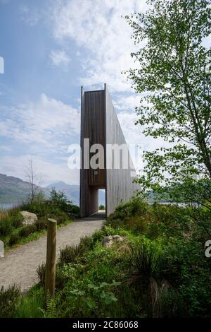 Inveruglas Pyramid viewing platform, Loch Lomond, Scotland. A view of ...