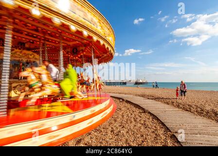Brighton, September 7th 2006: People on the merry-go-round on Brighton ...