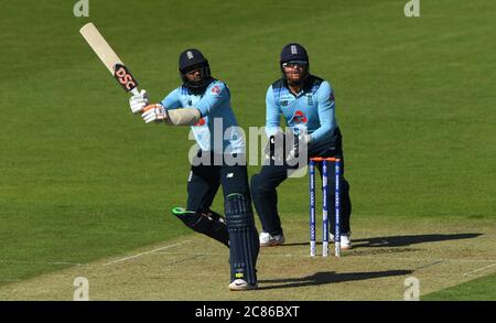 England's Jonny Bairstow hits a six during the Twenty20 International ...