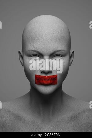 Black female face portrait with tape on the mouth. Censor, human rights ...