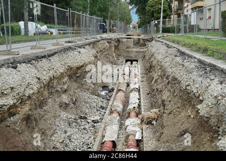 Construction ditch of civil engineering building site cross section ...