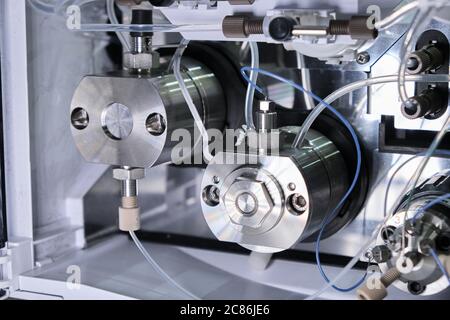 Binary pump in HPLC system. High performance liquid chromatography at ...