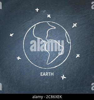Solar system icon on chalkboard. Planets rotating around the star ...