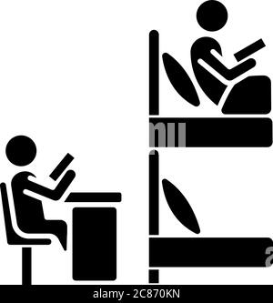 Dormitory black glyph icon. Students residence hall. Accommodation for ...