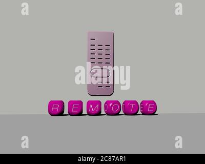 3D representation of REMOTE CONTROL with icon on the wall and text ...