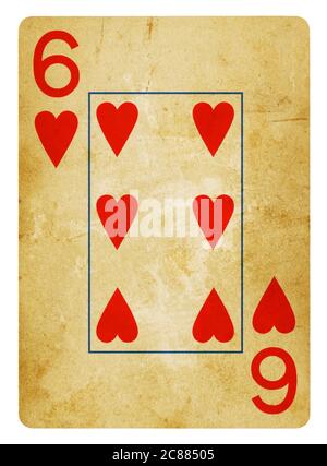 Six of Hearts Vintage playing card - isolated on white (clipping path ...
