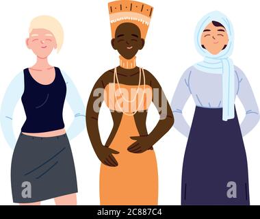 three women cartoons design, Cultural and friendship diversity theme ...