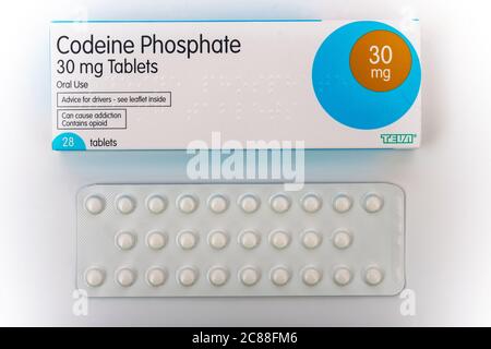 Packet of codine phosphate 30mg tablets by pharmaceutical company ...