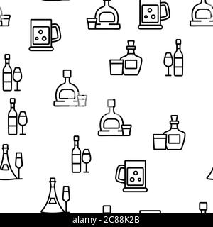 bottles and glass cup wine seamless pattern design Stock Vector Image ...