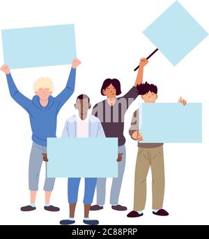 men cartoons holding banners boards design, Manifestation protest and ...