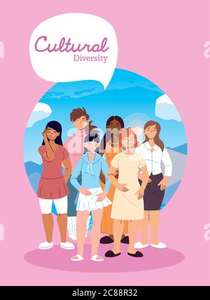 Women cartoons in front of landscape design, Cultural and friendship ...