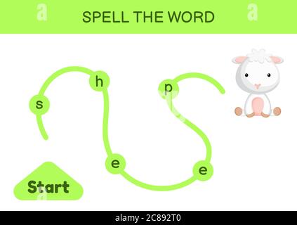 Spelling game for kids with cute sheep. Learning worksheet for kids ...