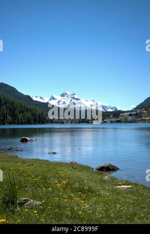 Mountain panorama at the lake of Saint Moritz Stock Photo - Alamy